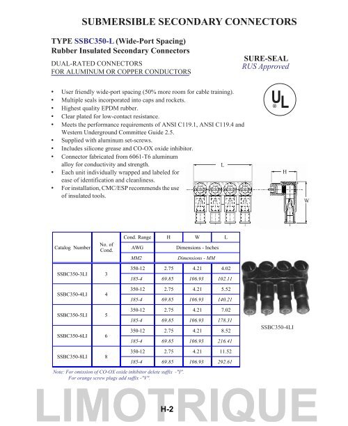 SUBMERSIBLE SECONDARY CONNECTORS - Limotrique