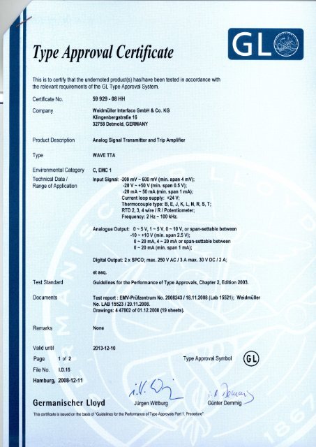 Type Approval Certijicate