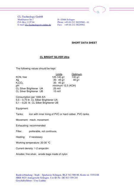 CL Bright Silver Ultra - Technical Data Sheet - CL-Technology