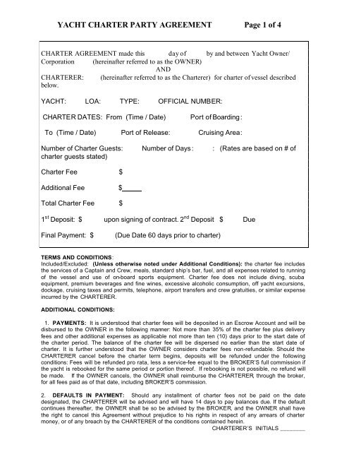 CYBA Charter Yacht Contract-Inclusive - Blue Horizon Travel ...