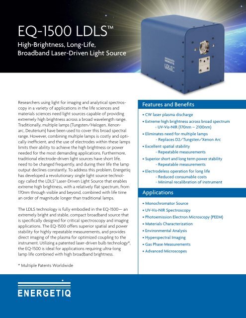Energetiq LDLS EQ-1500 Laser-Driven Light Source datasheet