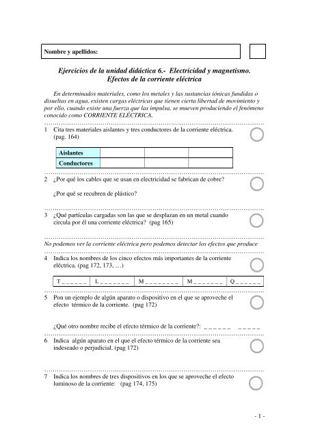 Ejercicios de la unidad didÃ¡ctica 6.- Electricidad y ... - IES Rey Pastor