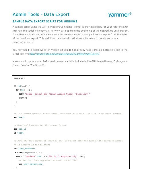Admin Tools â Data Export - Yammer