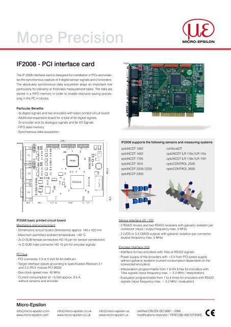 Datasheet interface and extension card IF2008 ... - Micro-Epsilon