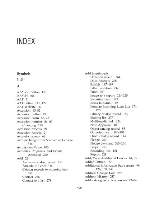 Symbols A - PastPerfect Museum Software