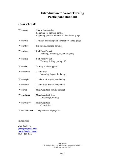 Introduction To Wood Turning Participant Handout - Jim Rodgers ...