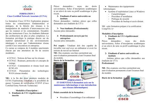 FORMATION 1 Cisco Certified Network Associate (CCNA) La ...