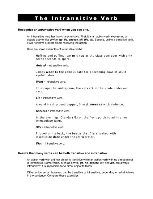 Intransitive Verb List