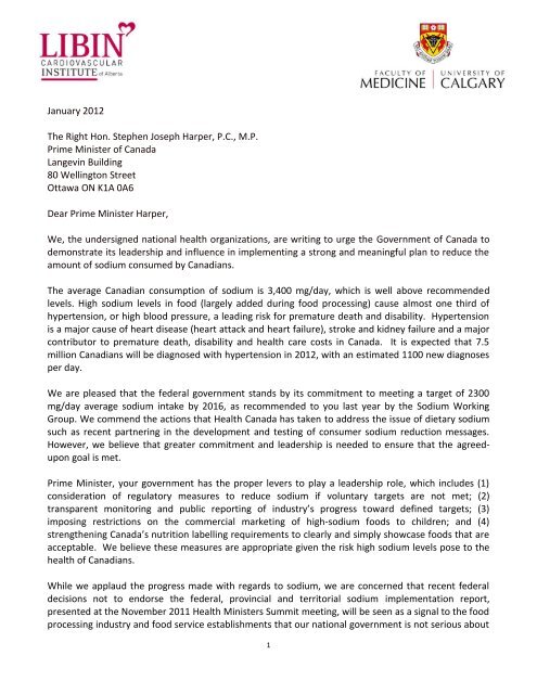 Letter to the Prime Minister on sodium consumption - The College of ...