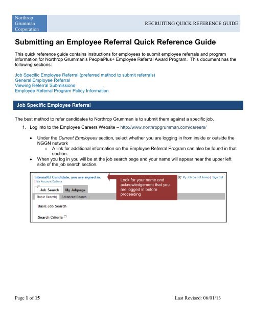 Submitting an Employee Referral Quick Reference Guide - Northrop ...