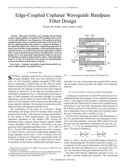 Edge-coupled coplanar waveguide bandpass filter design ...