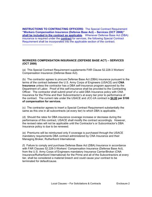 Instructions to contracting officers - U.S. Army Corps of Engineers