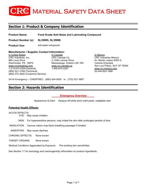 MSDS - CRC Industries