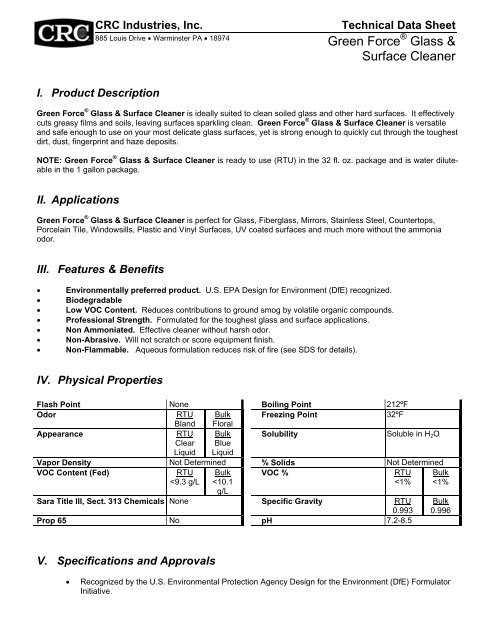 Green Force Glass & Surface Cleaner - CRC Industries