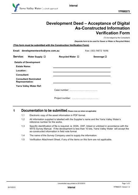 Acceptance of Digital As-Constructed Information Verification Form