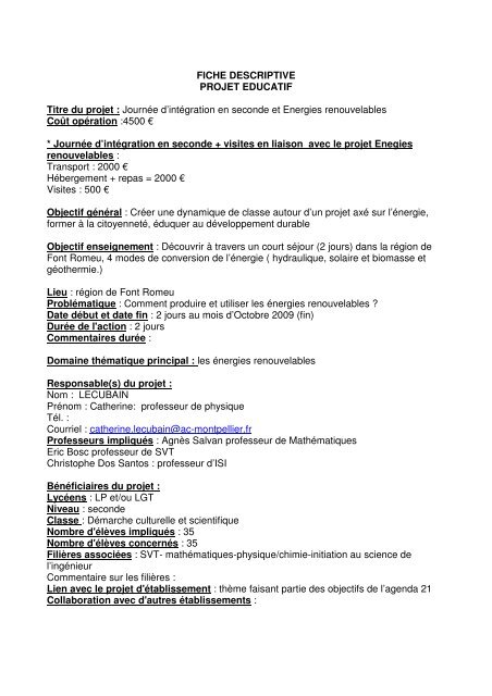 FICHE DESCRIPTIVE PROJET EDUCATIF Titre du ... - Lycée Jules Fil