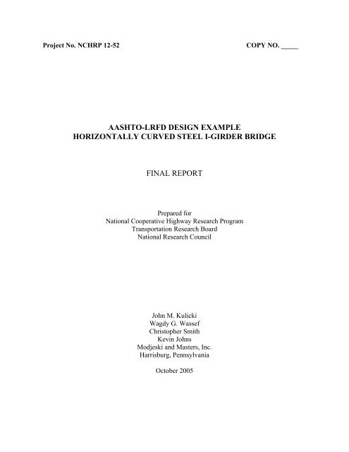 AASHTO-LRFD Design Example: Horizontally Curved Steel I-Girder ...
