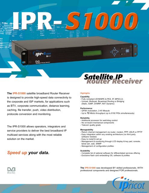 IPR-S1000 Satellite IP Router Receiver - TBC Integration