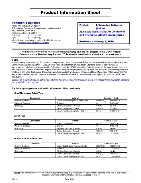 Lithium Ion Product Information Sheet - Inspired Energy