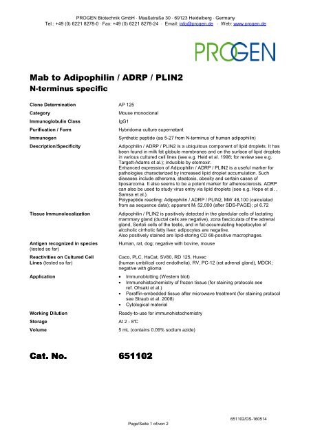 Datasheet - PROGEN Biotechnik GmbH