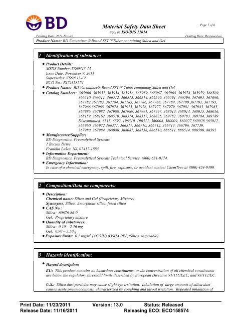 MSDS - BD Product Catalog