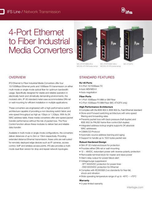 4-Port Ethernet to Fiber Industrial Media Converters - Interlogix