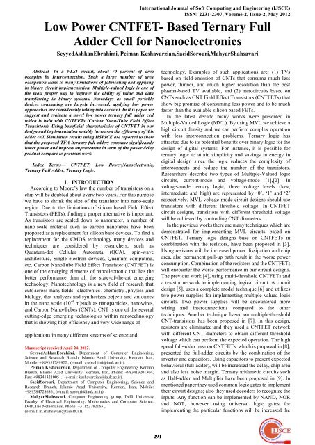Low Power CNTFET- Based Ternary Full Adder Cell for ...