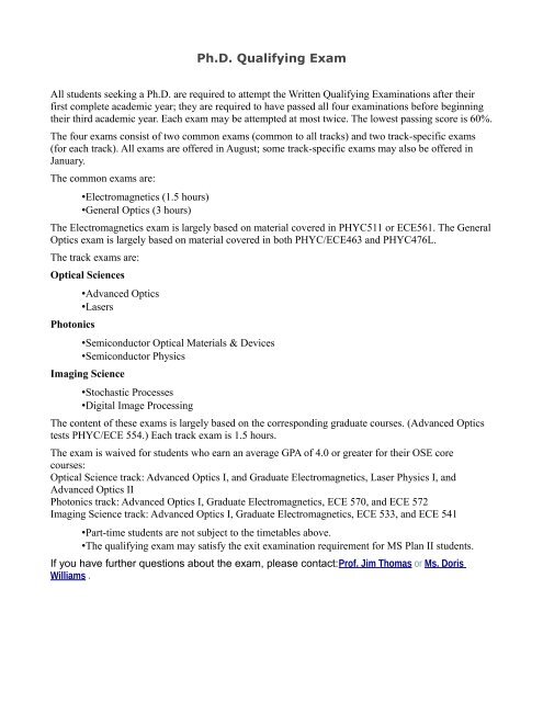 Ph.D. Qualifying Exam - Optical Science and Engineering (OSE)