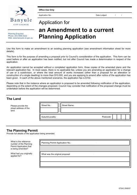Current Application Amendment Form - Banyule City Council