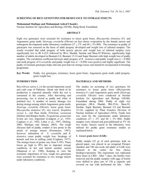 screening of rice genotypes for resistance to storage insects