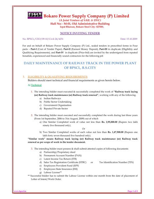 Bokaro Power Supply Company (P) Limited - bpscl