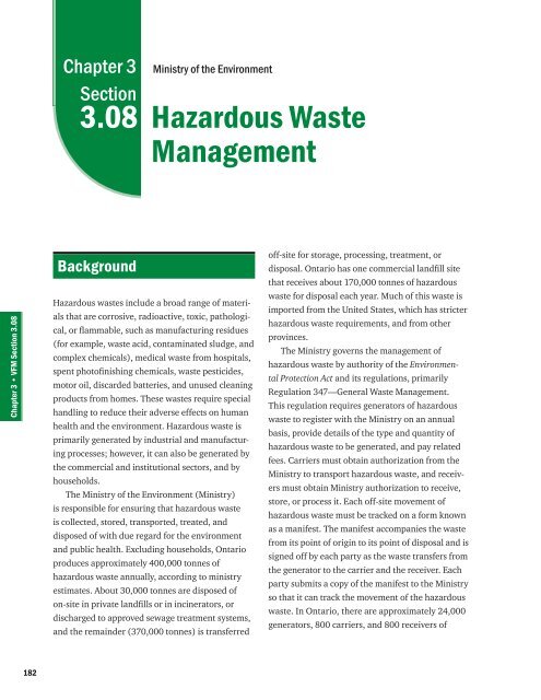 3.08 Hazardous Waste Management - Auditor General of Ontario