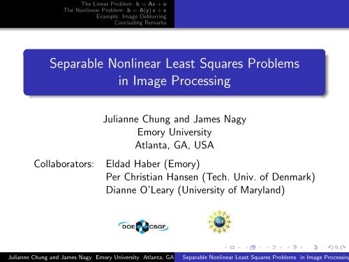 Separable Nonlinear Least Squares Problems In Image Processing