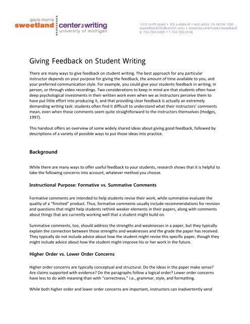 Giving Feedback on Student Writing