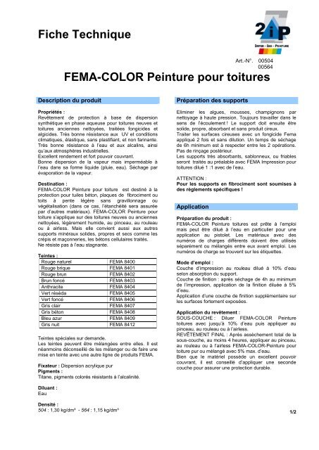 Fiche Technique FEMA-COLOR Peinture pour toitures - 2IP