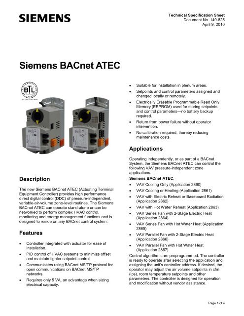Siemens VAV BACnet ATEC - BACnet International