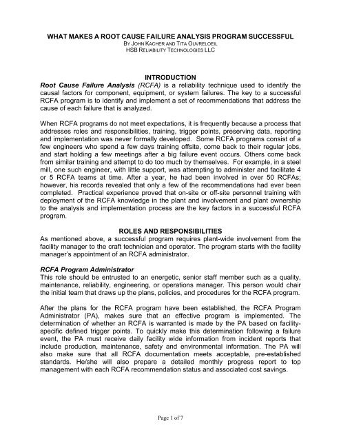 what makes a root cause failure analysis program successful