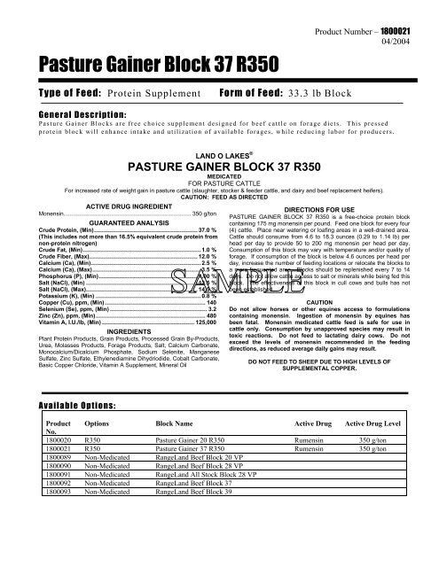Pasture Gainer Block 37 R350 - Beeflinks