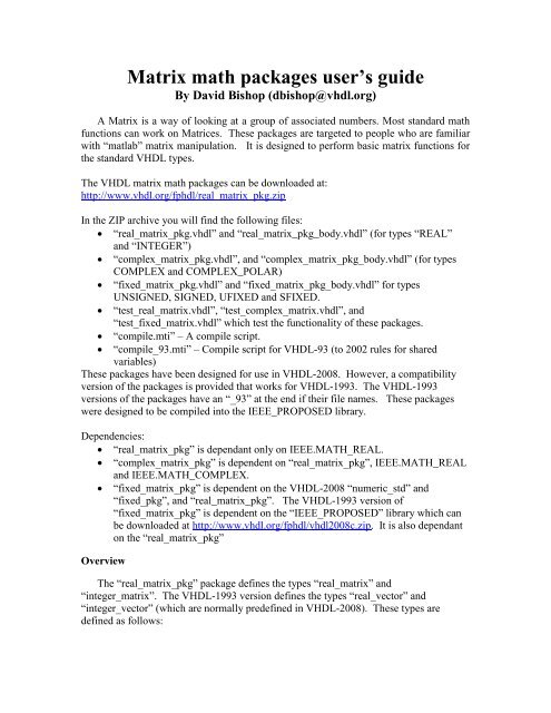 Matrix math packages user's guide