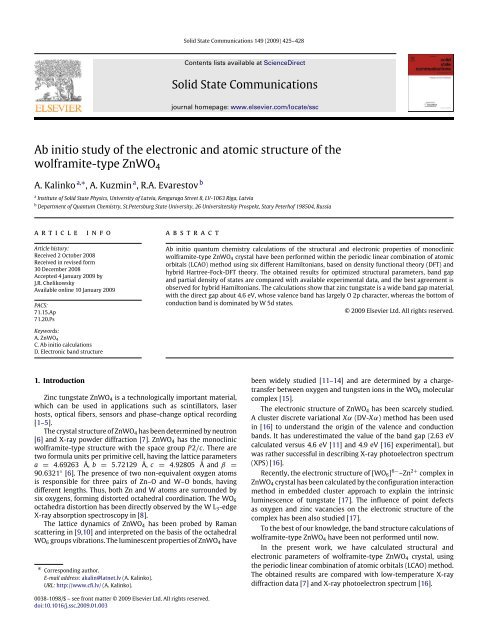 Solid State Communications Ab initio study of the ... - Dragon.lv