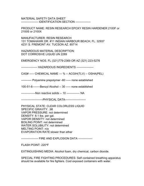 material safety data sheet - Foam E-Z