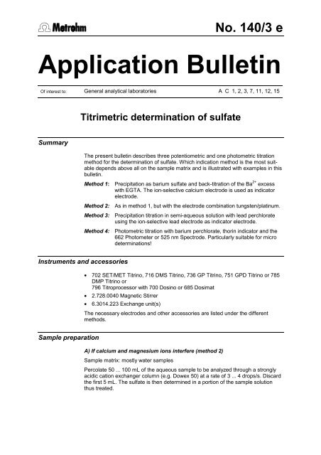 Application Bulletin - Metrohm
