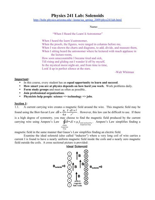 Physics 241 Lab: Solenoids