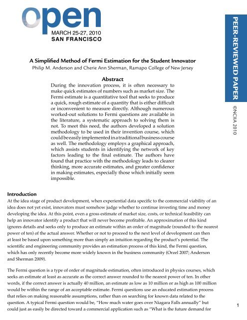 A Simplified Method of Fermi Estimation for the - NCIIA