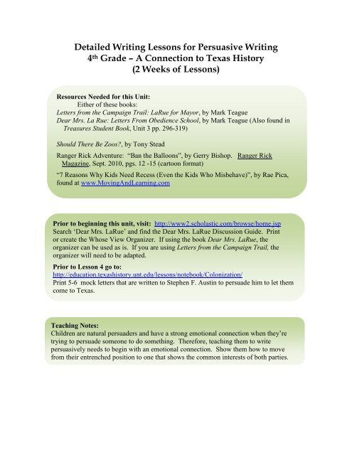 Detailed Writing Lessons for Persuasive Writing 4th Grade Ã¢Â€Â“ A ...