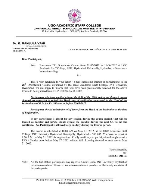 ugc-academic staff college - Jawaharlal Nehru Technological ...