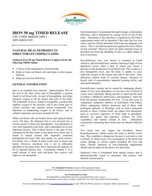 2496- Iron 50 mg Timed Release monograph.pdf - Jamieson Vitamins