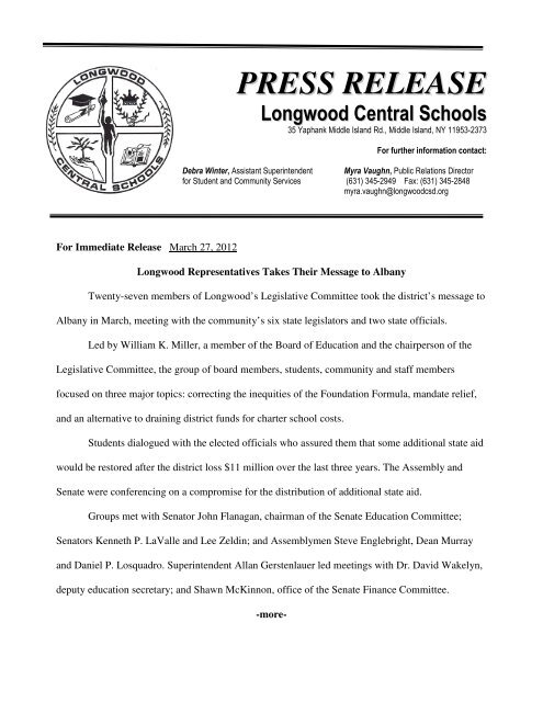 PRESS RELEASE - Longwood School District