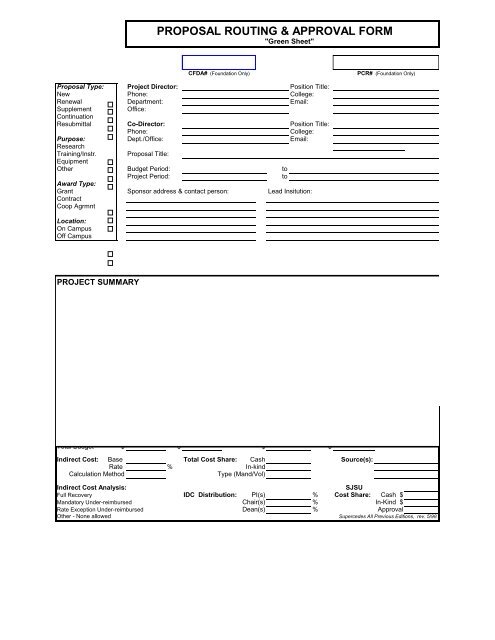 proposal routing & approval form - the SJSU Research Foundation ...