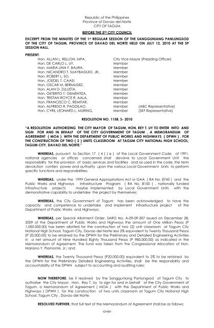Republic of the Philippines Province of Davao del ... - Tagum City